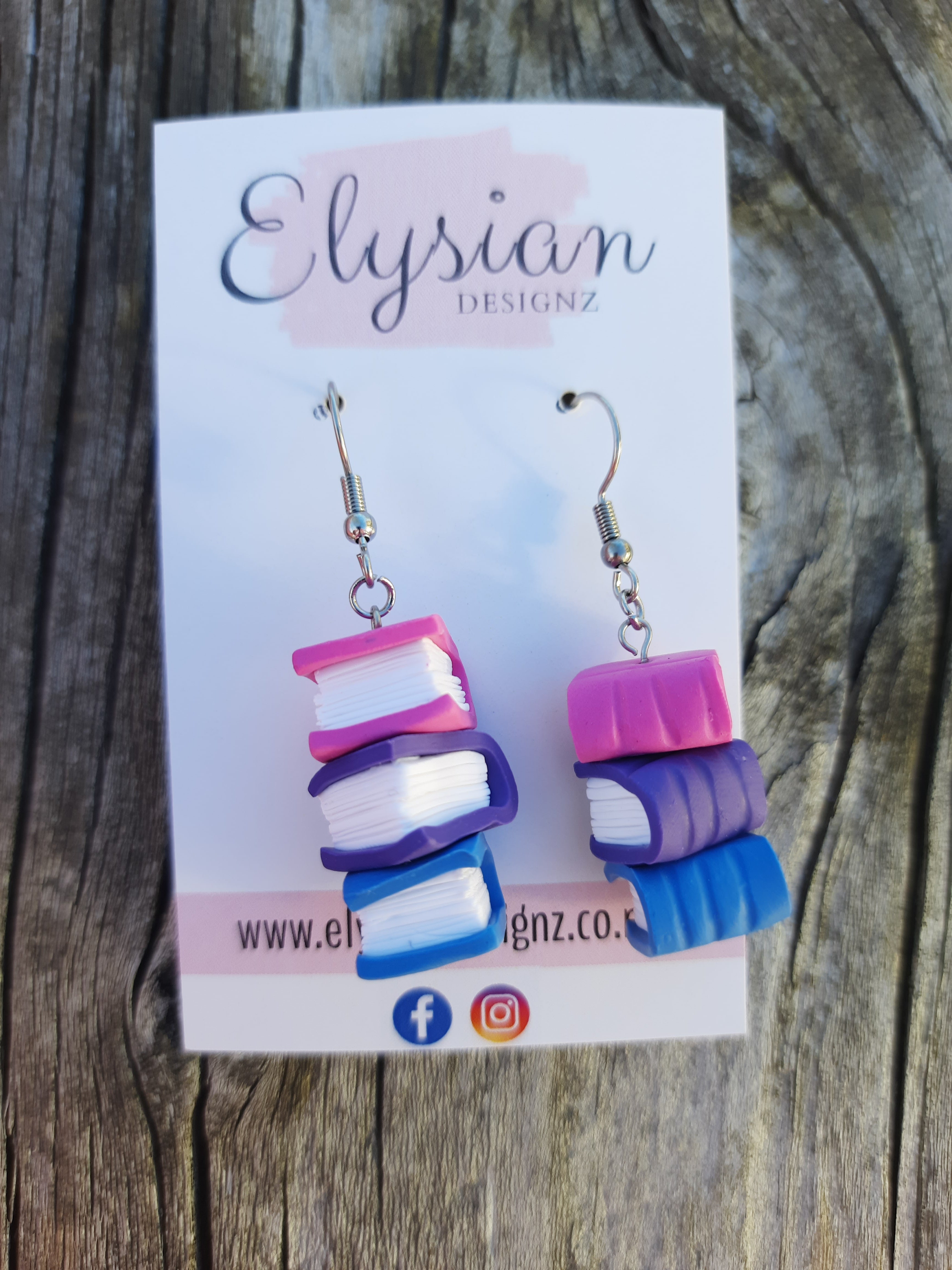 Bisexual Triple Books - NZ Polymer Clay Earrings – Elysiandesignz