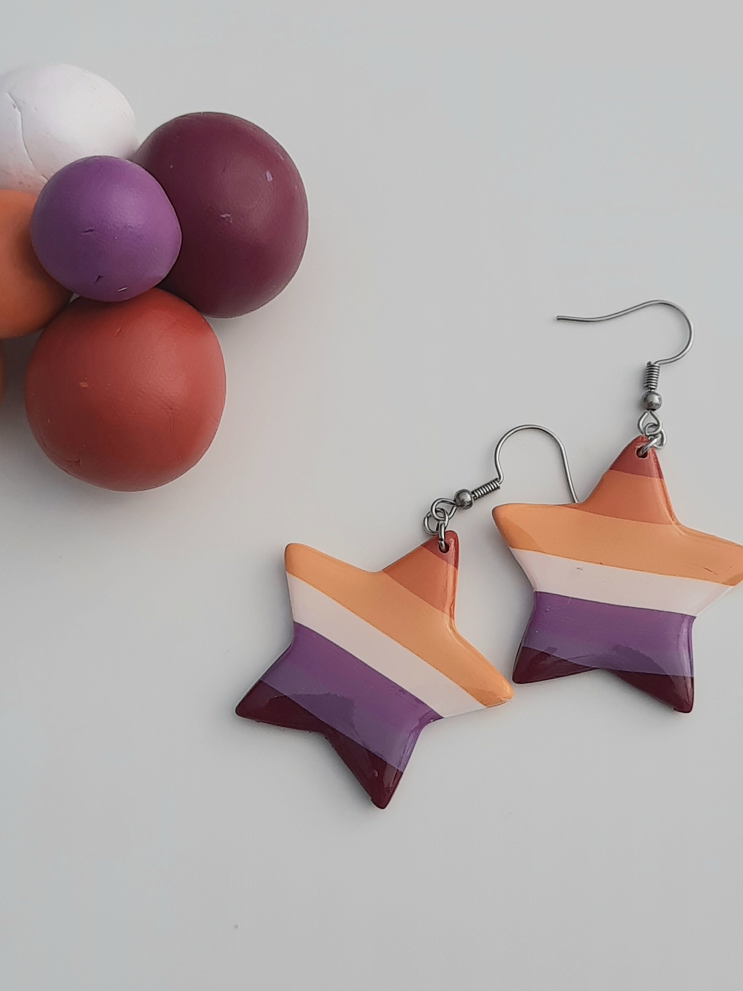 Lesbian Star Danglies - NZ Polymer Clay Earrings – Elysiandesignz